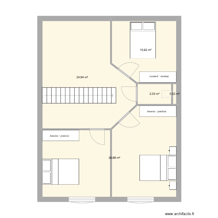 Amenagement combles - Plan 5 pièces 67 m2 dessiné par Bullet Hélix
