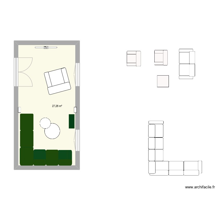SALON - Plan 1 pièce 27 m2 dessiné par GREVIN