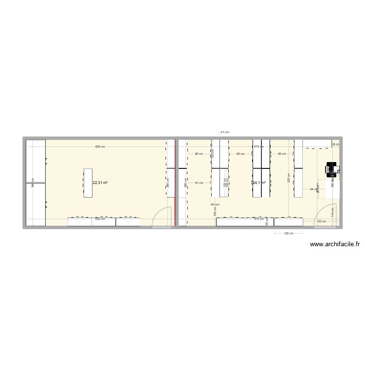 local 2 bureaux plus table 140 v2 - Plan 2 pièces 46 m2 dessiné par gmetal