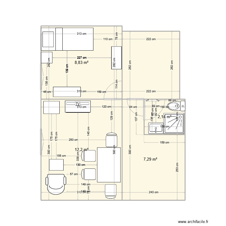 appart T2 - Plan 5 pièces 36 m2 dessiné par varvan