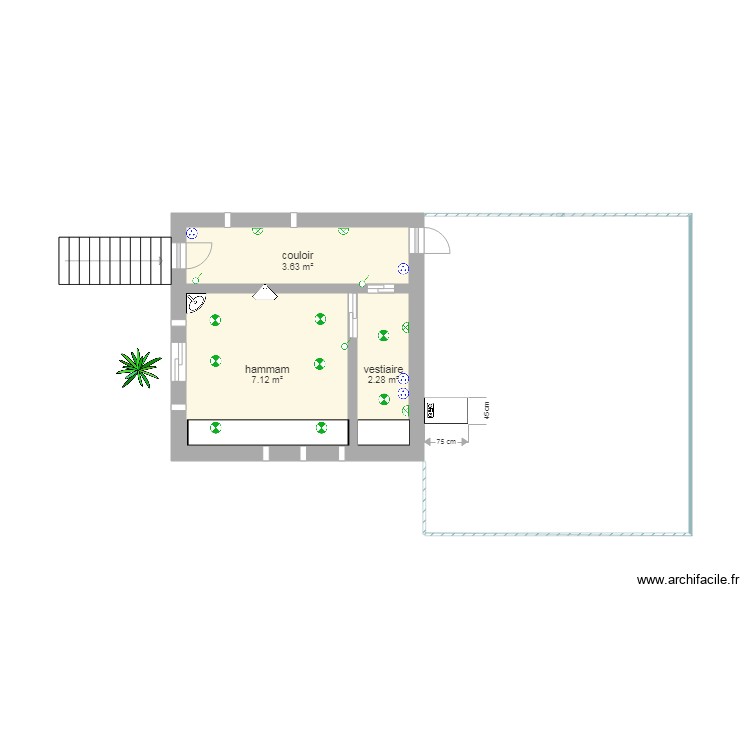 plan hammam - Plan 3 pièces 13 m2 dessiné par AGNES92200