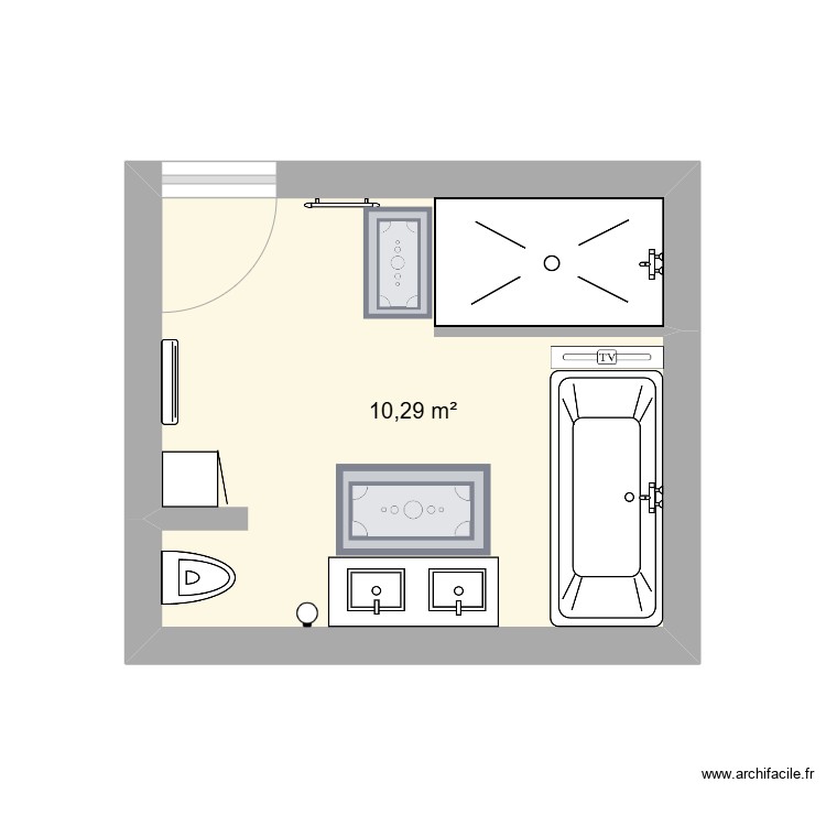 sdb - Plan 1 pièce 10 m2 dessiné par rdnh