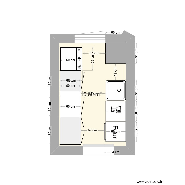 plan cuisine - Plan 1 pièce 6 m2 dessiné par SALIM DAYO
