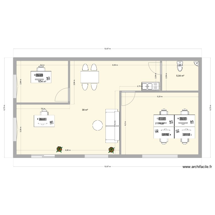 Bureaux new - Plan 4 pièces 76 m2 dessiné par mpraljak