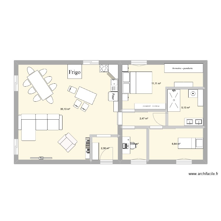 Appartement 70m2 - Plan 7 pièces 66 m2 dessiné par luludelarousse