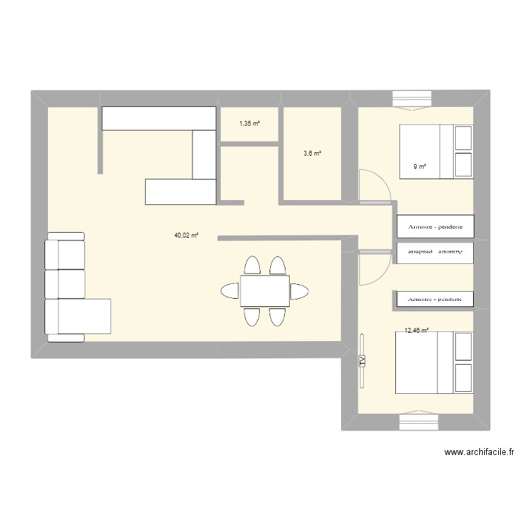 aaa - Plan 5 pièces 66 m2 dessiné par CYTAR