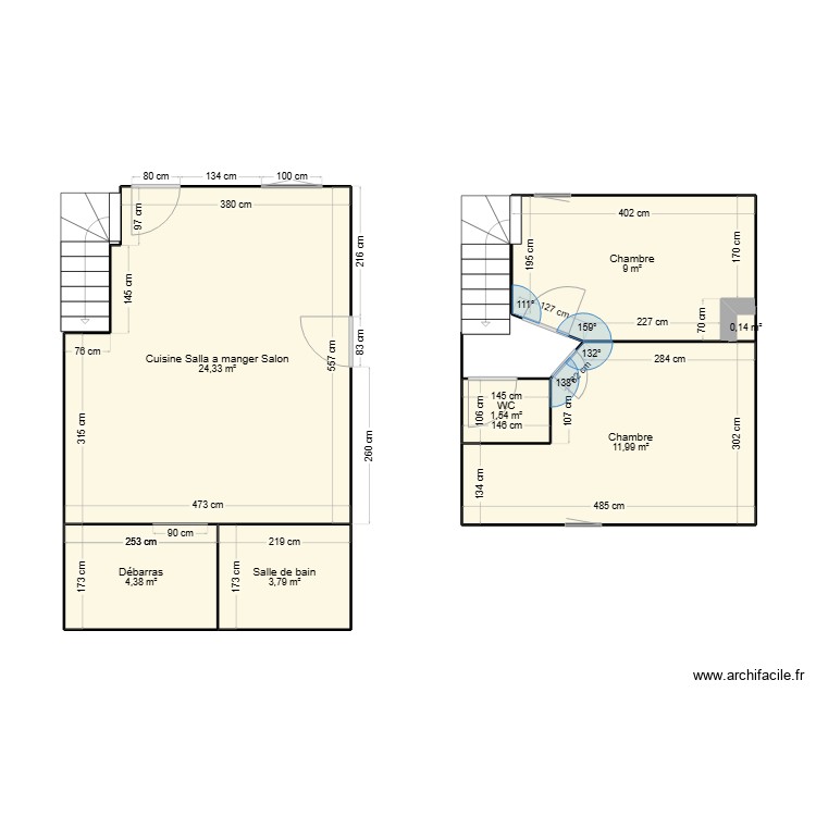 maison - Plan 7 pièces 55 m2 dessiné par louis44140