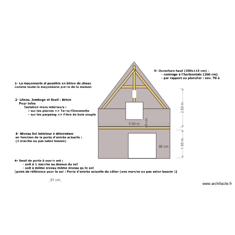 Pignon vue interieur - Plan dessiné par Caubree
