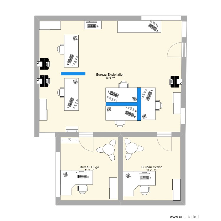 BUREAUX - Plan 3 pièces 71 m2 dessiné par CEDRIC83170