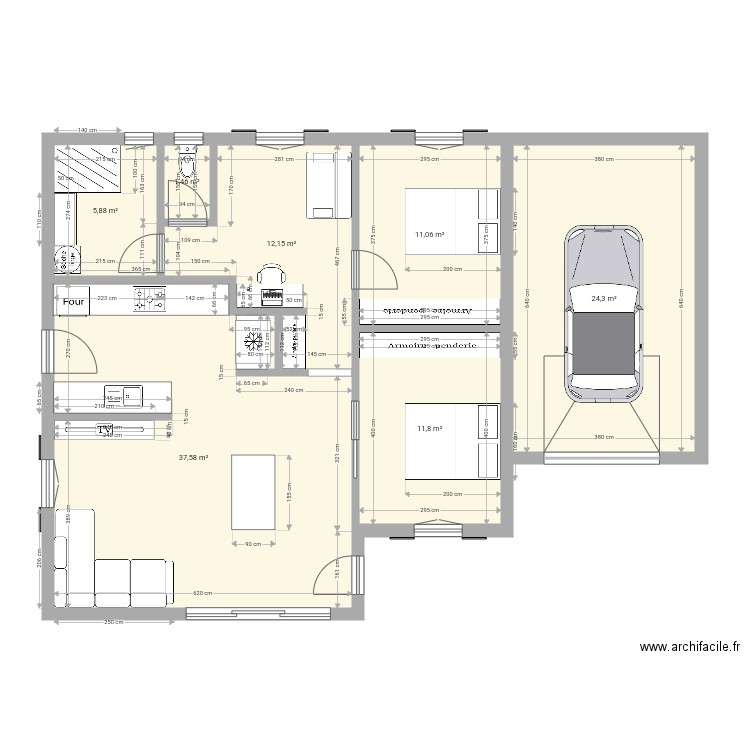 Maison t3 80m2 avec coin bureau et garage 25m2 - Plan dessiné par ...