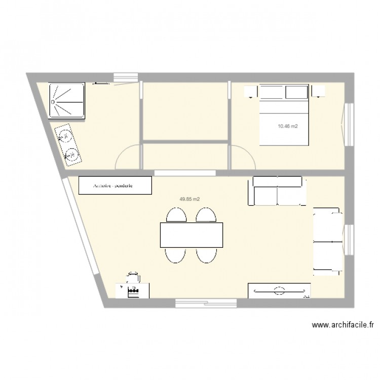 partie chambre salle de bain salon BV 3 - Plan dessiné par Plansud