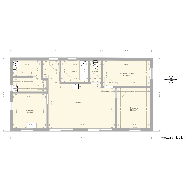 Plan maison avec cotations intérieures - Plan dessiné par NOUN29