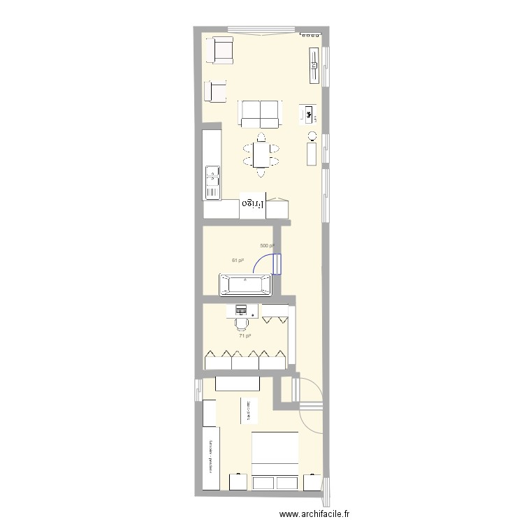 Maison mobile - Plan 3 pièces 59 m2 dessiné par Quebecoise61