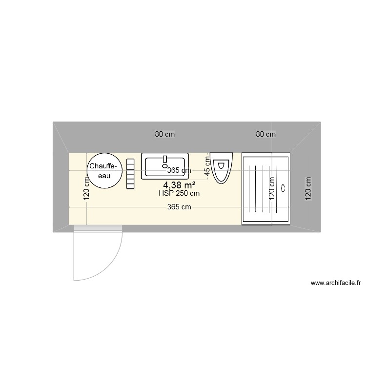 sdb bas - Plan 1 pièce 4 m2 dessiné par Vinnath