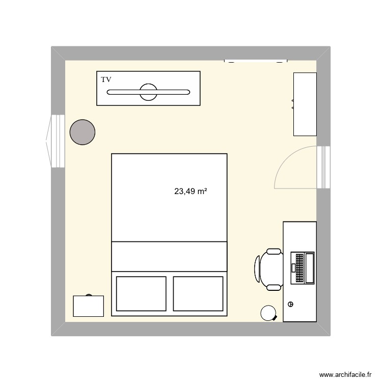 Chambre - Plan 1 pièce 23 m2 dessiné par Lucien houchou