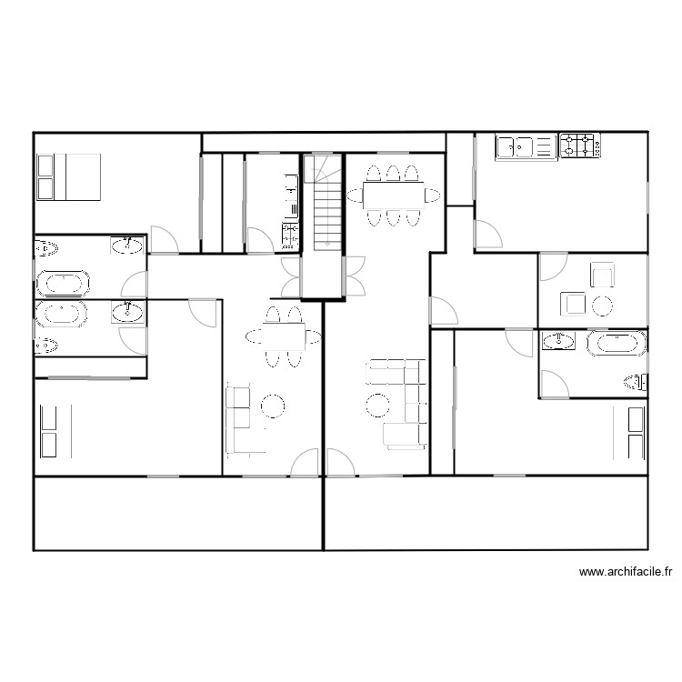Immeuble Niveau 1 - Plan 14 pièces 170 m2 dessiné par complexehabitation