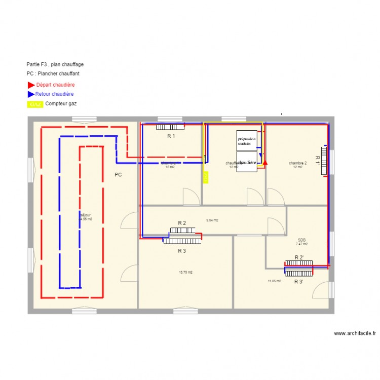 plan f3 chauffage - Plan dessiné par maxime57440