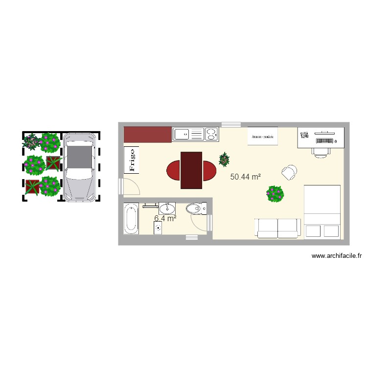 studio de 50 m2 - Plan dessiné par Nesrine92