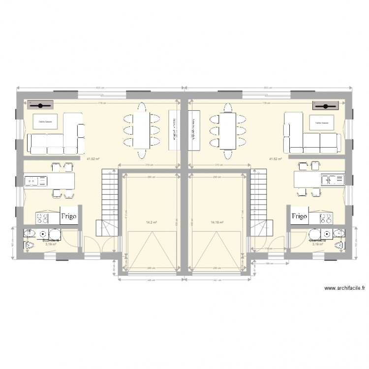 Villa jumelée RDC - Plan dessiné par fizz681