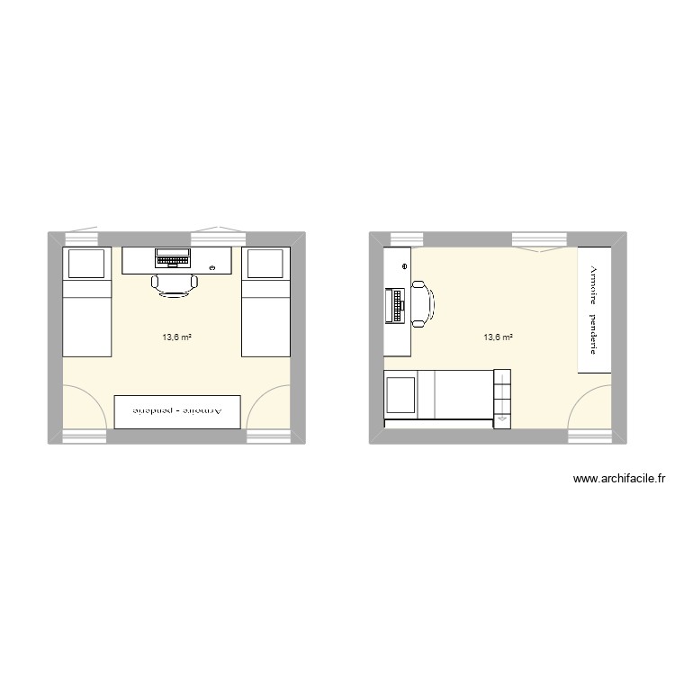 Chambre Adam et Nael - Plan 2 pièces 27 m2 dessiné par mmi31