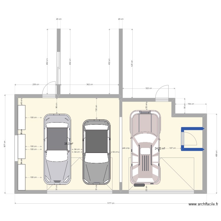 Plan – Garage 2 voitures Genas version large V3 – Par Gil Sanvert ️ | ArchiFacile