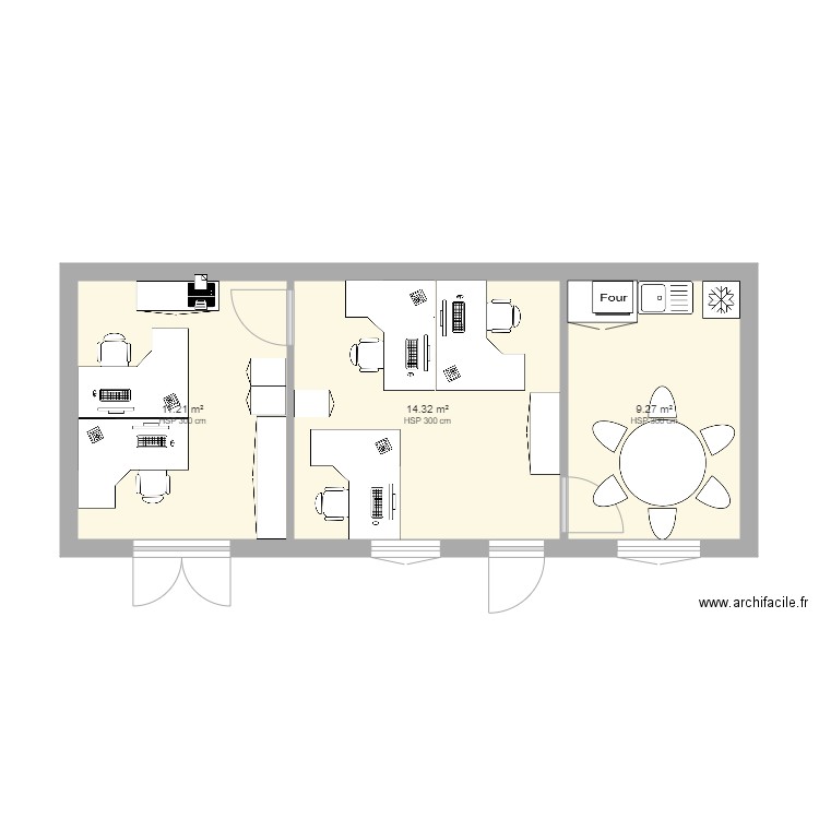 bureau - Plan 3 pièces 35 m2 dessiné par SASPB