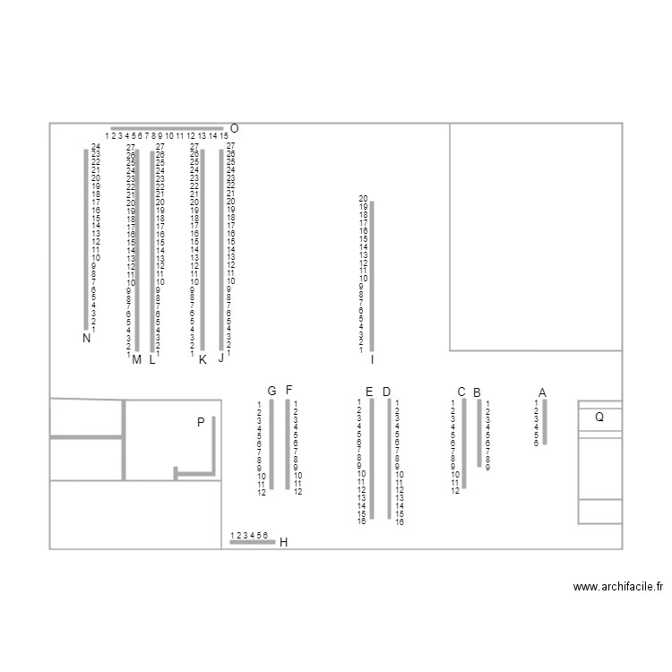 Plan rack à palette avec emplacement - Plan dessiné par christian saudrais