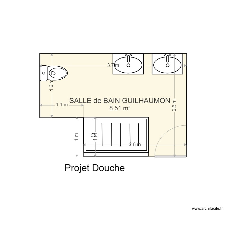 20220605 salle de bain projet douche - Plan dessiné par Kalaubatima