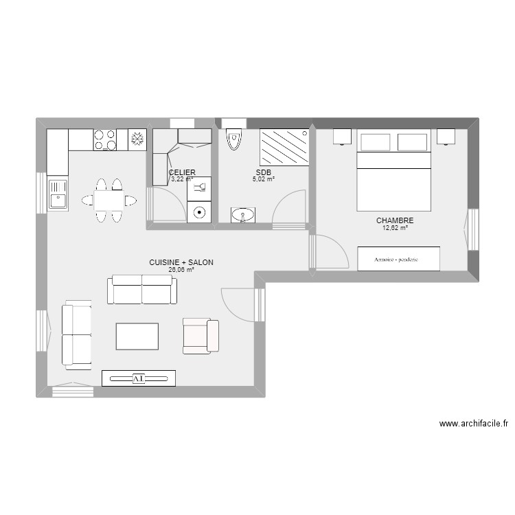 Appartement T1 - Plan dessiné par leadou