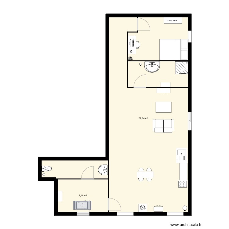 plan et aménagement du logement - Plan 2 pièces 79 m2 dessiné par tessa136