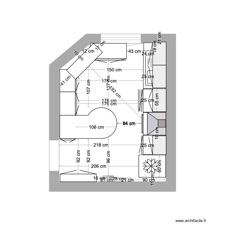 cuisine - Plan 1 pièce 10 m2 dessiné par covaque