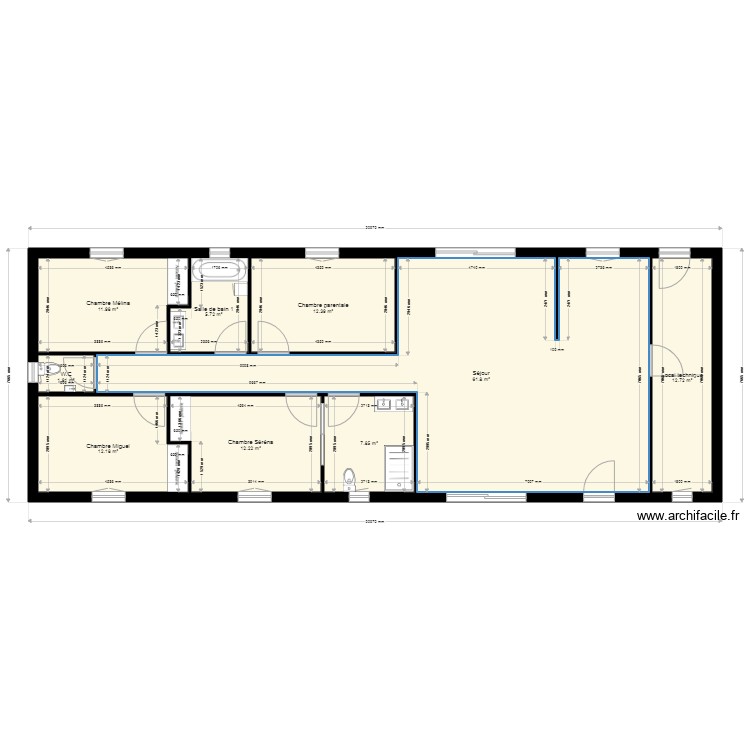 Maison rectangulaire 2 - Plan dessiné par Miguel 18000