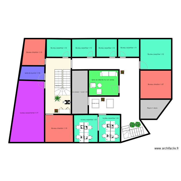 RDC NOUVEAU LOCAUX - Plan 16 pièces 137 m2 dessiné par Emily119