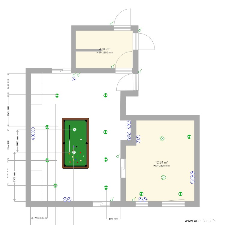 salle billard - Plan 2 pièces 17 m2 dessiné par grum70000
