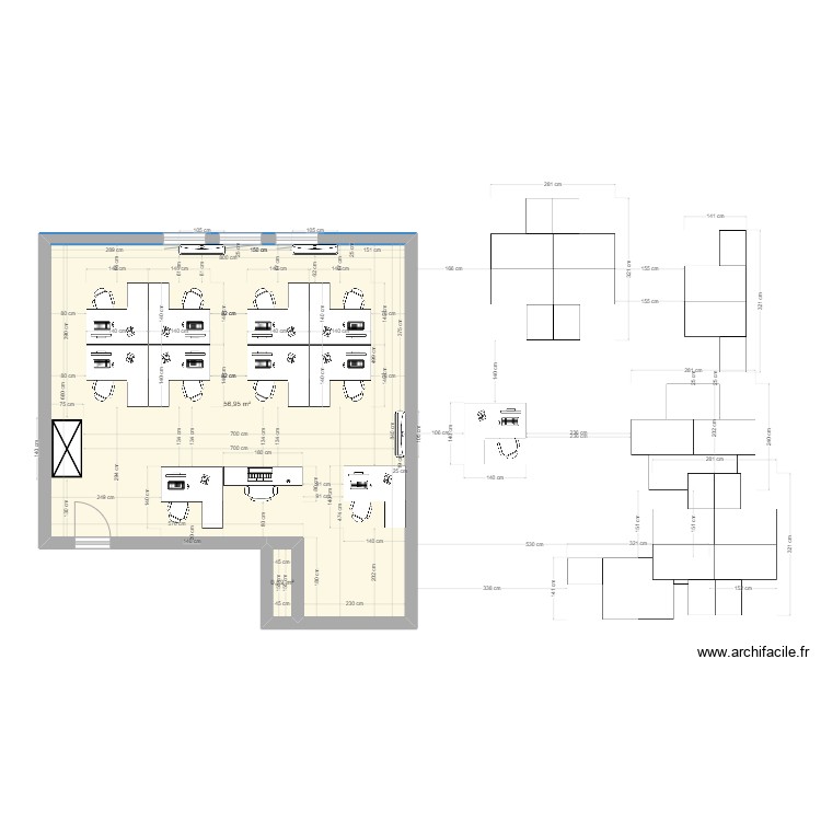 Bureaux - Plan 1 pièce 58 m2 dessiné par OM27