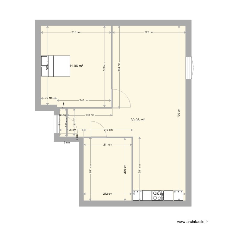 40m2 - Plan dessiné par gp immo