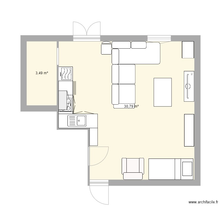 Cuisine Ax - Plan 2 pièces 34 m2 dessiné par 07Alex
