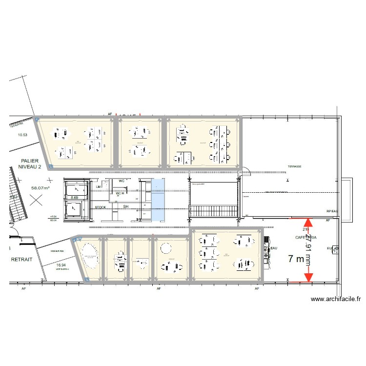 Aménagement bureaux - Plan 8 pièces 213 m2 dessiné par cally2301
