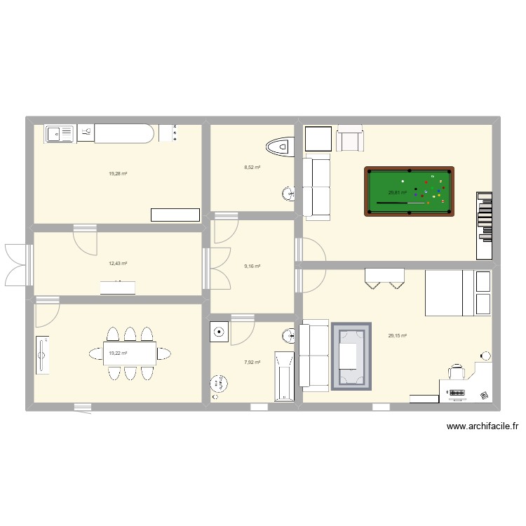 Mon Appartement - Plan 8 pièces 135 m2 dessiné par abdeloss