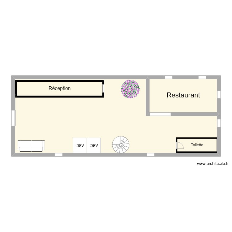 RDC Hotel LIKE - Plan 4 pièces 97 m2 dessiné par Sam la fraicheur