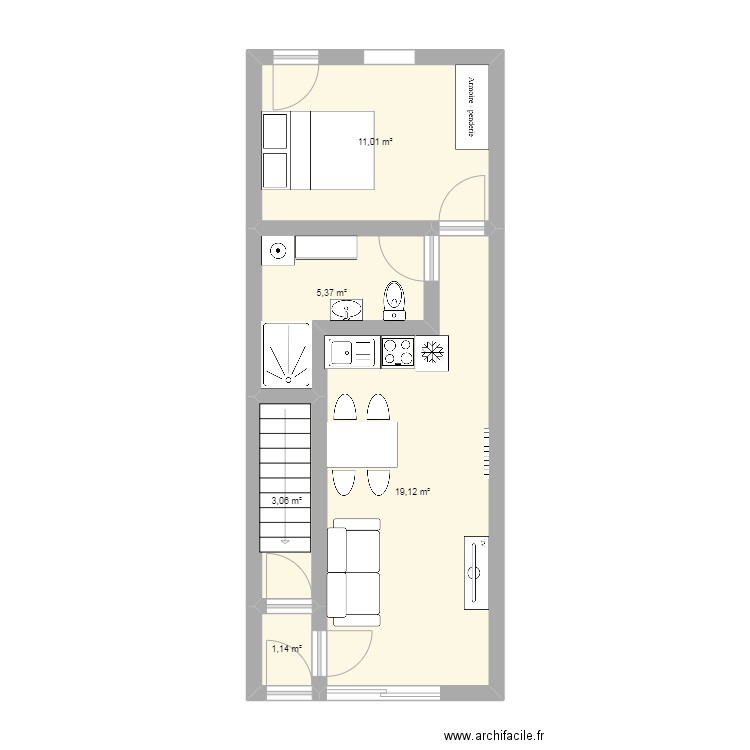 appartement rdc - Plan 5 pièces 40 m2 dessiné par GB48