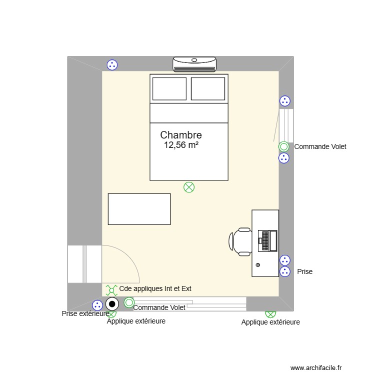 Chambre lit - Plan 1 pièce 13 m2 dessiné par alain2306
