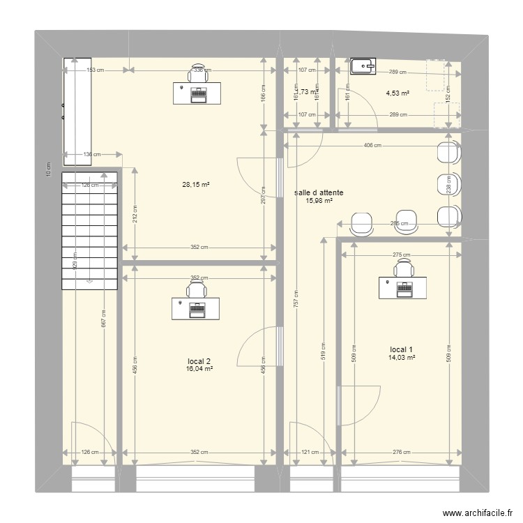 plan locaux - Plan 6 pièces 80 m2 dessiné par mickael34550