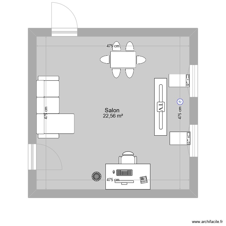 Salon - Plan 1 pièce 23 m2 dessiné par Margot Jsn