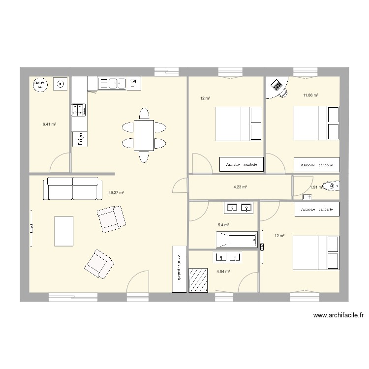 PP 3chbres 9x12 - Plan dessiné par bilikol