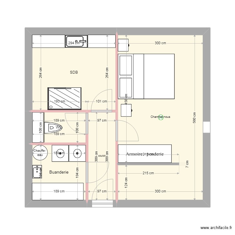 plateau - Plan 5 pièces 34 m2 dessiné par patrick de Pierrefiche