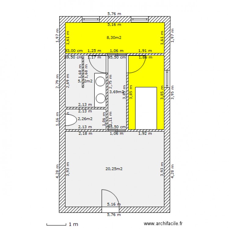 Studio 50m2 Esquisse 1 - Plan dessiné par Neozix