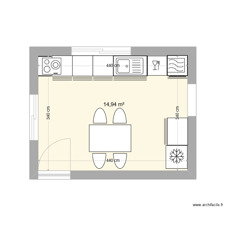 cuisine version lineaire - Plan dessiné par cec_bellevue