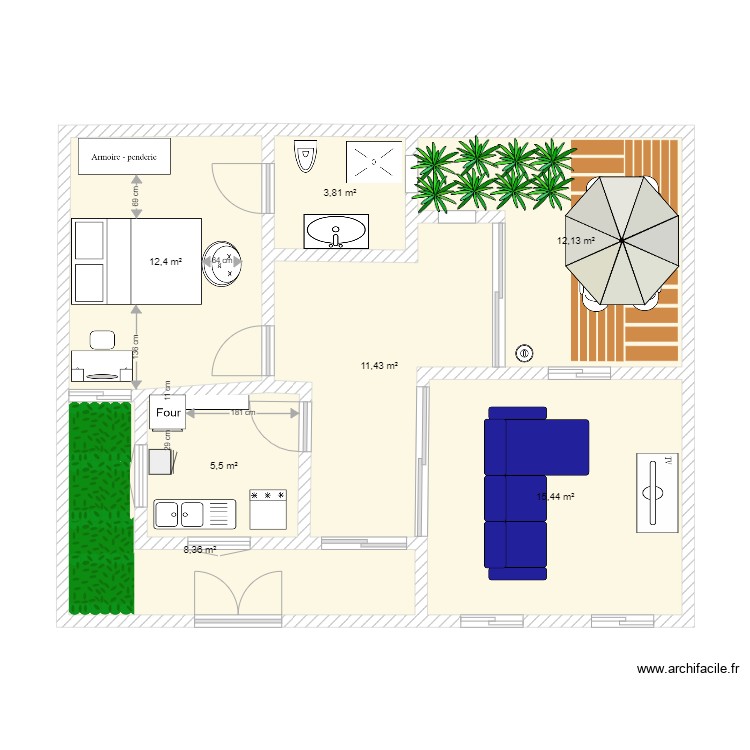 essayage - Plan 7 pièces 69 m2 dessiné par lapprentit