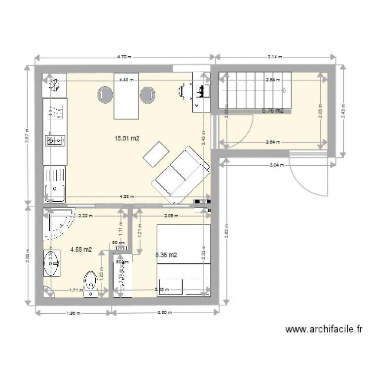 studio 25 m2 - Plan dessiné par goupillat